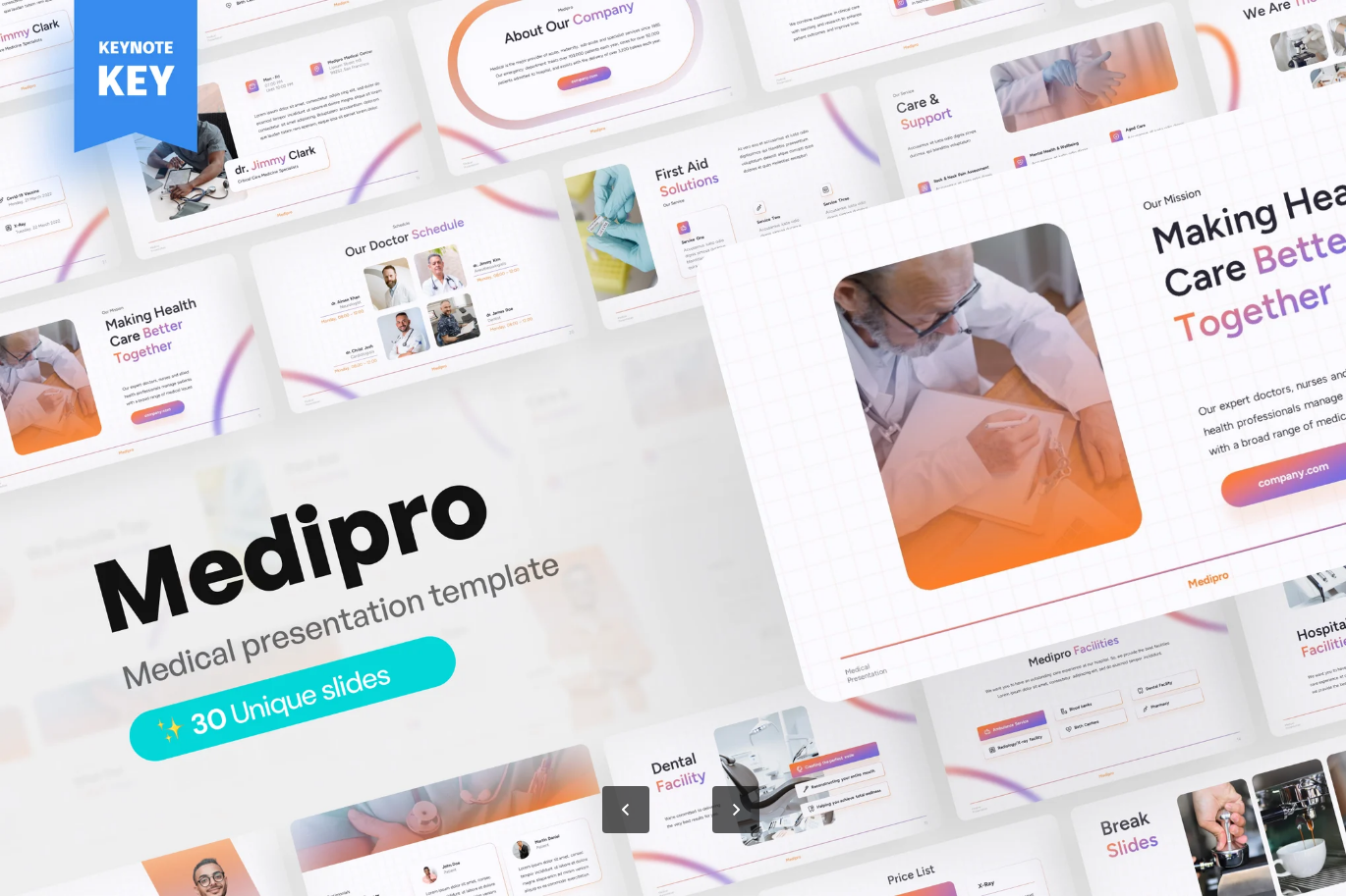 医疗Keynote模板30页可编辑|医院诊所演示设计Medipro – 专业医学幻灯片下载 _ 果觅网（gooodme）